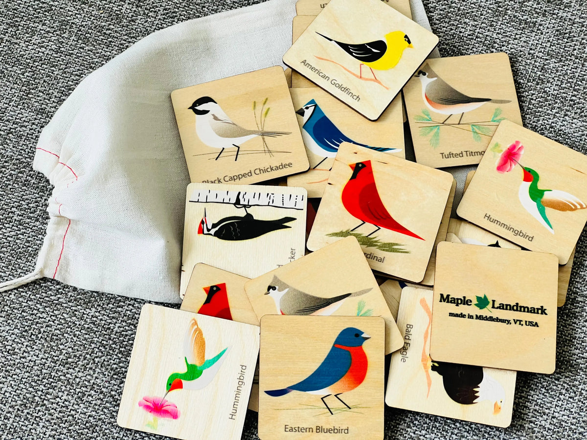 Birds Memory Tiles | Made in USA | Wooden Board Games – The Baby Penguin